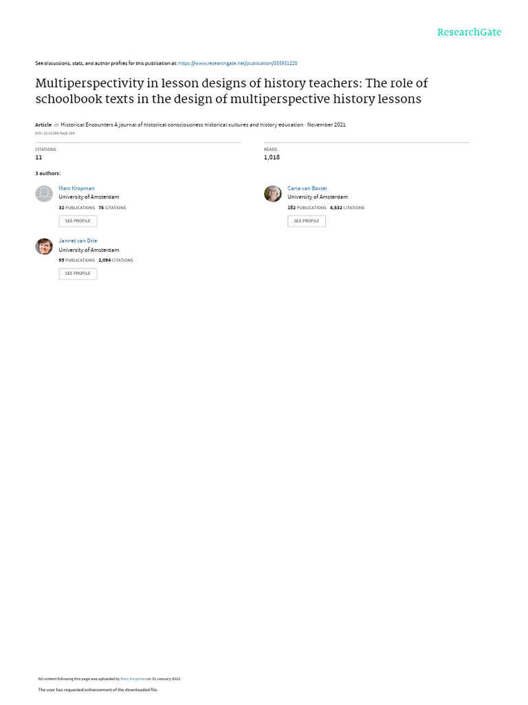 Multiperspectivity in Lesson Designs of History Teachers | PDF ...