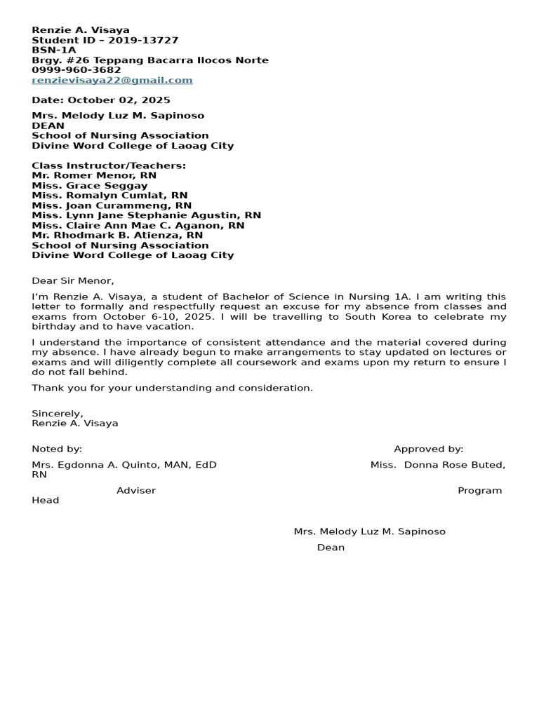 Excuse Letter | PDF | Vocational Education | Qualifications