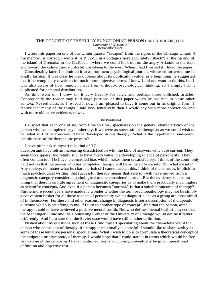 Characteristics of a Fully Functioning Person | PDF | Psychotherapy ...