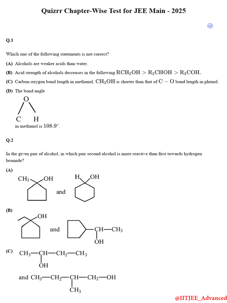 Alc,Phe& Eth - Test 2 | PDF | Aldehyde | Redox