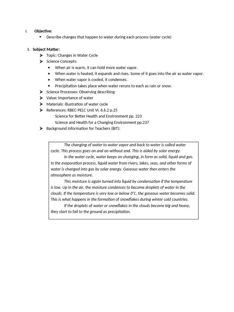 Water Cycle Dlp | PDF | Water Vapor | Water