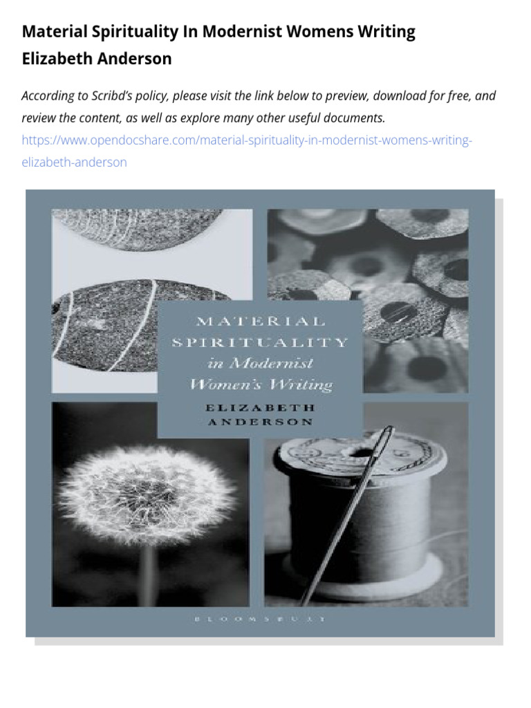 Material Spirituality In Modernist Womens Writing Elizabeth Anderson ...