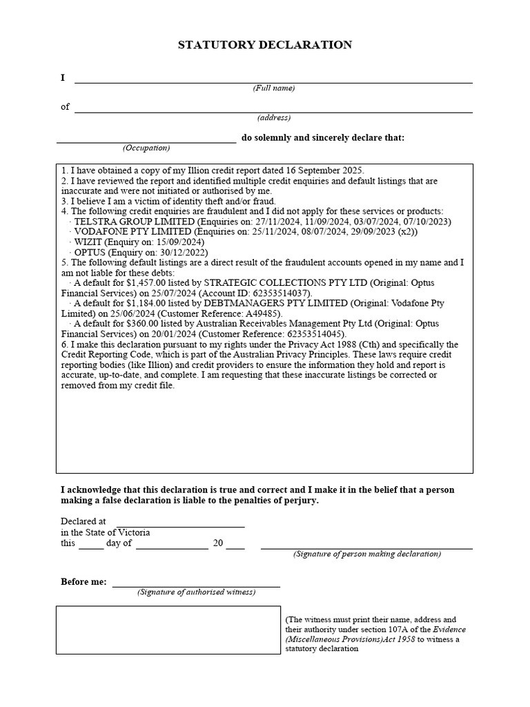 Statutory Declaration Form | PDF | Justice | Crime & Violence