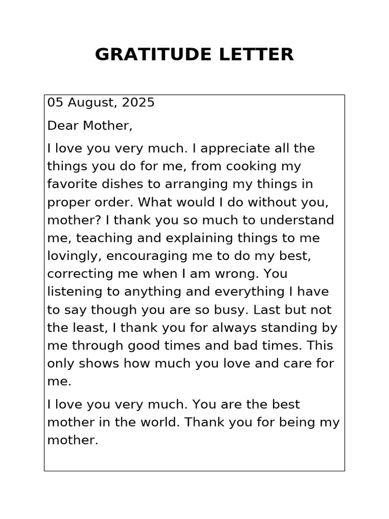 Heartfelt Gratitude Letter to Mother | PDF