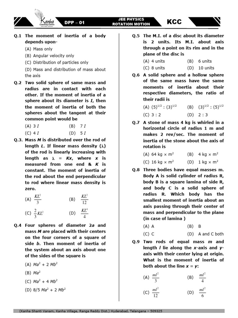 Rotation Motion DPP 01 | PDF | Rotation Around A Fixed Axis ...