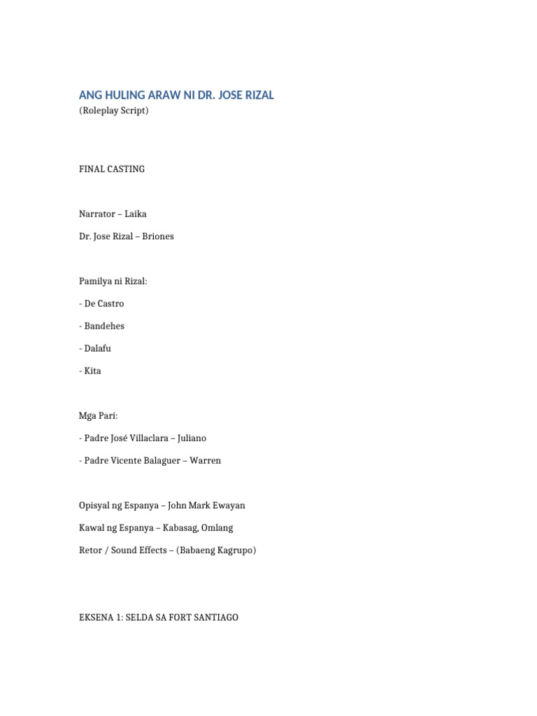 Ang Huling Araw Ni Dr Jose Rizal Roleplay | PDF