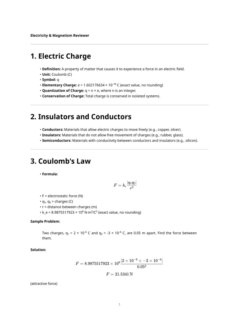 Electricity Reviewer (1) | PDF | Electric Field | Capacitor