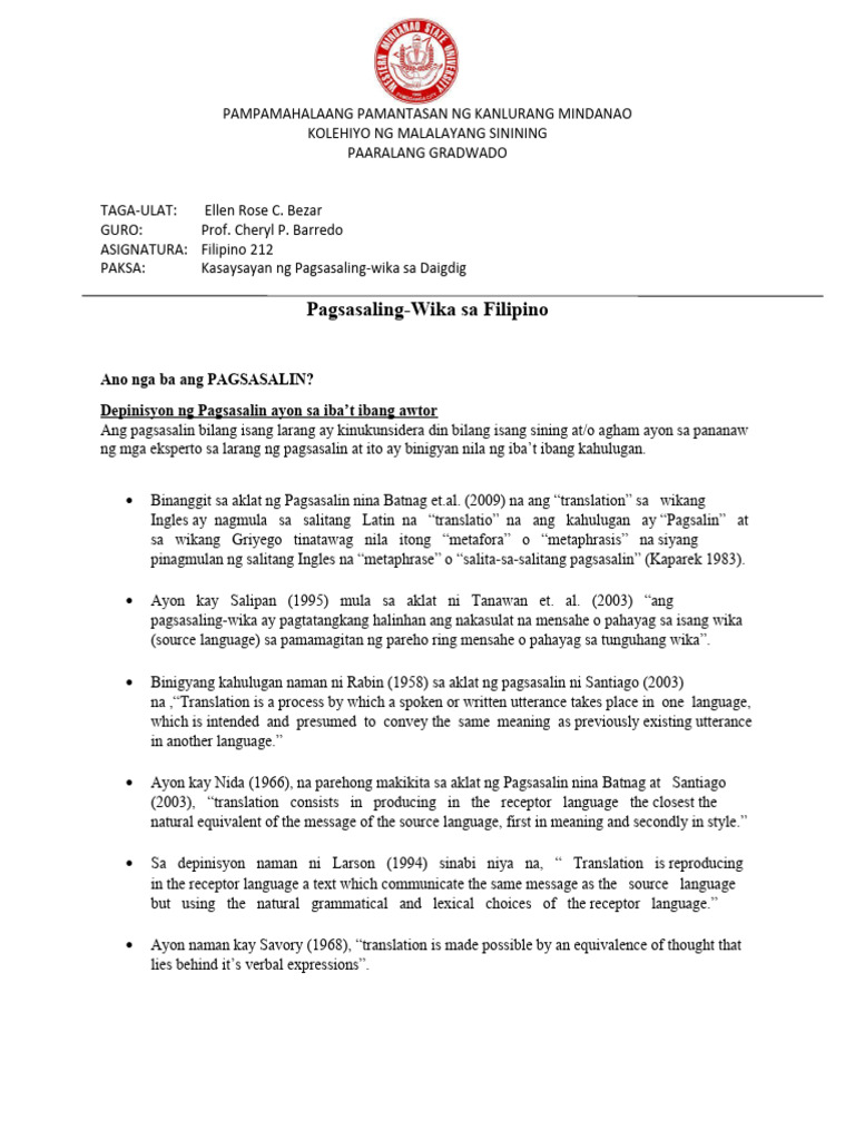 645146322 Pagsasaling Wika Sa Filipino | PDF