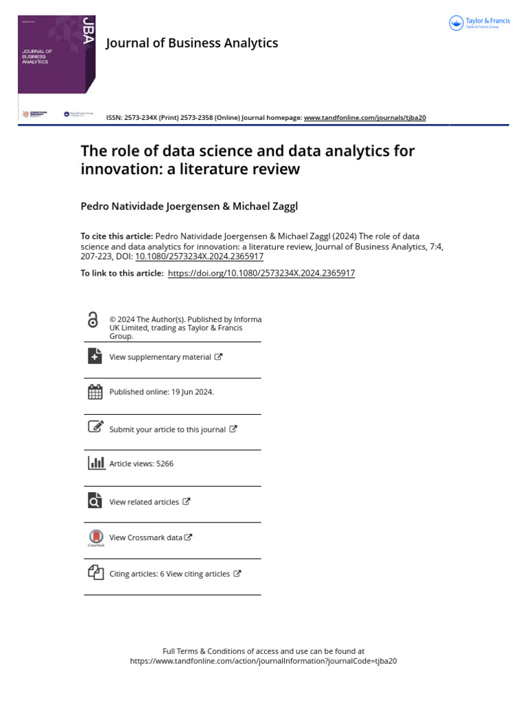 The Role of Data Science and Data Analytics for Innovation a Literature Review | PDF ...