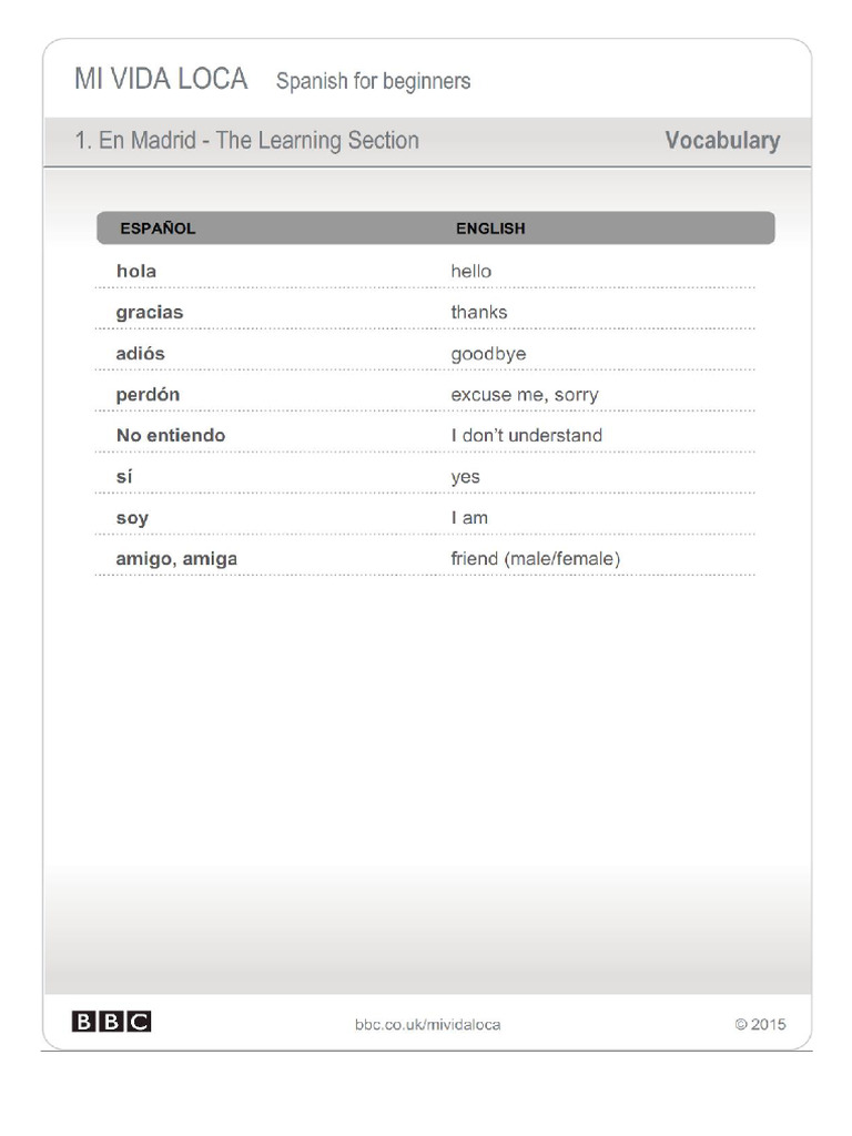 BBC Learn Spanish - Mi Vida Loca | PDF