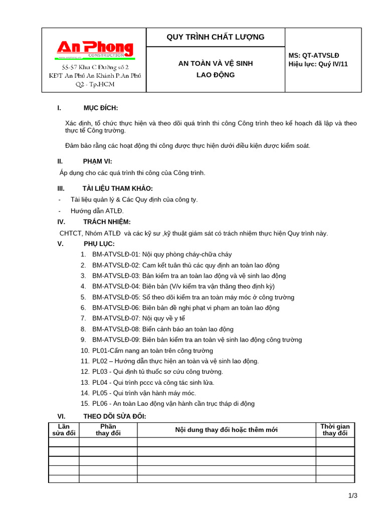 QT - An Toan Ve Sinh Lao Dong | PDF