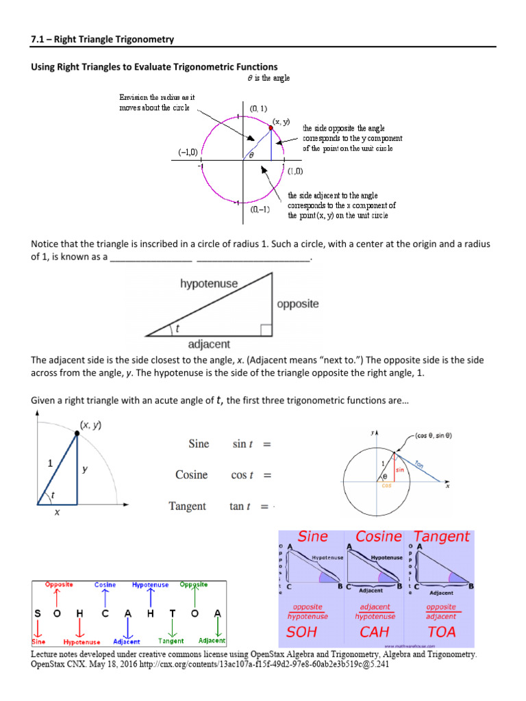 Right Triangle Trigonometry Notes | PDF | Trigonometry | Trigonometric ...