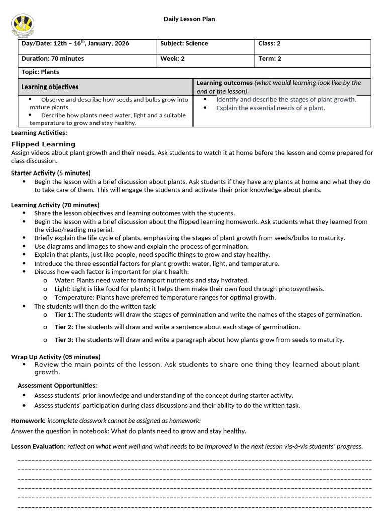 Science Lesson Plan: Plant Growth & Parts | PDF | Plants | Germination