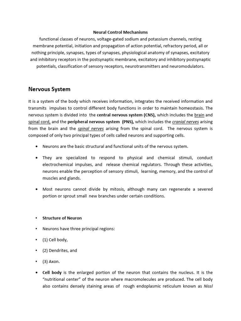 Neural Control Mechanisms Overview | PDF | Neuron | Nervous System