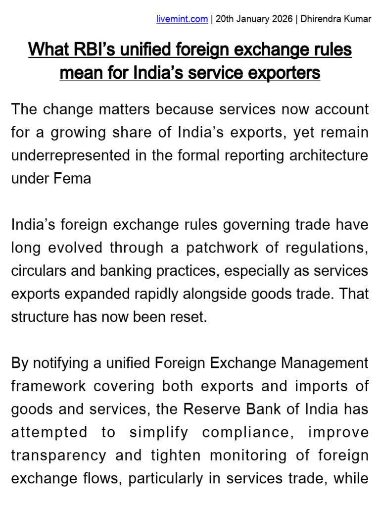 RBI's New Rules for Service Exports | PDF | Reserve Bank Of India | Banks