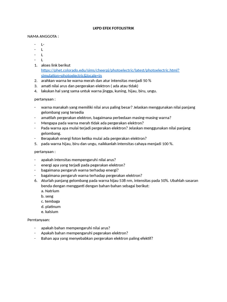 Eksperimen Efek Fotolistrik dan Arus | PDF
