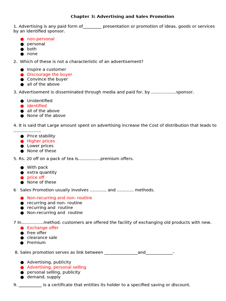 Chapter 3MCQ - Advertising Revision-1 | PDF | Advertising | Demand
