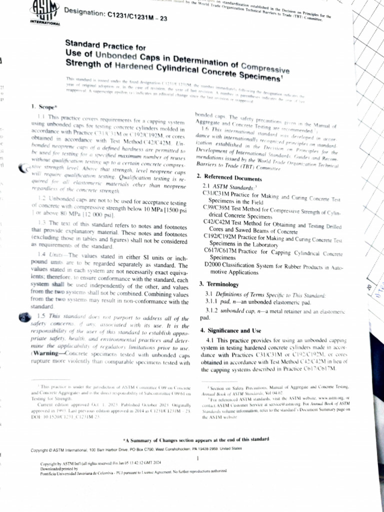Unbonded Caps for Concrete Testing Standards | PDF