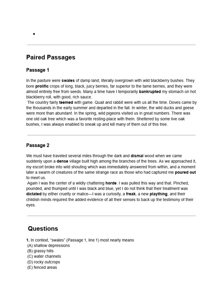 Paired Passages Analysis and Questions | PDF