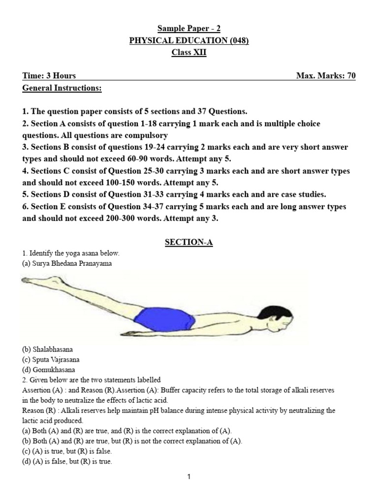 Class XII Physical Education Sample Paper | PDF | Asana | Malnutrition