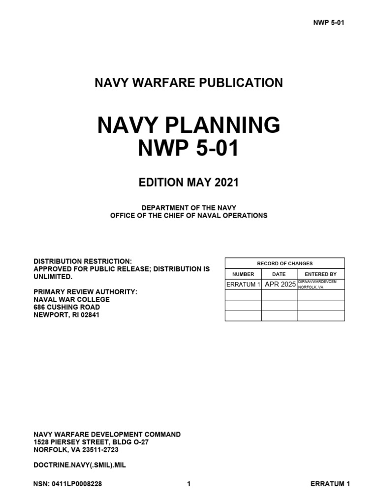Navy Planning Doctrine NWP 5-01 | PDF | Military Intelligence | Risk ...