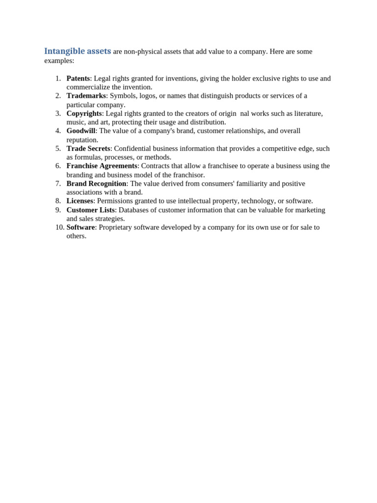 Intangible Assets Examples | PDF