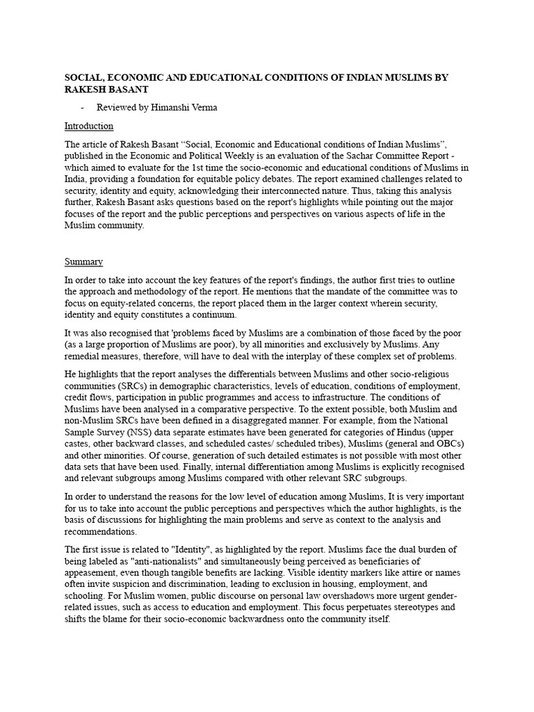 Indian Muslims: Socio-Economic Challenges | PDF | Poverty | Poverty ...