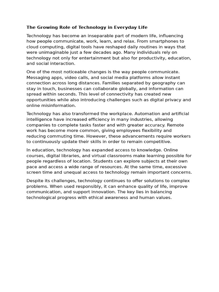 The Growing Role of Technology in Everyday Life | PDF
