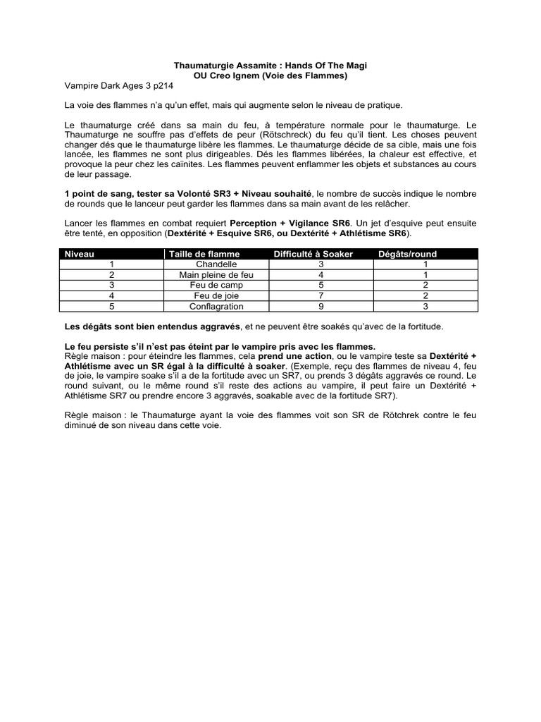 Voie des Flammes : Thaumaturgie Assamite | PDF