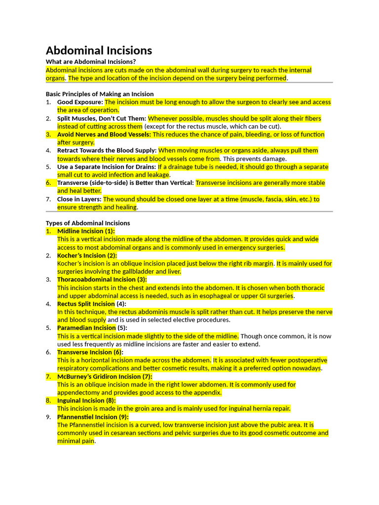 Types and Techniques of Abdominal Incisions | PDF | Abdomen | Medical ...