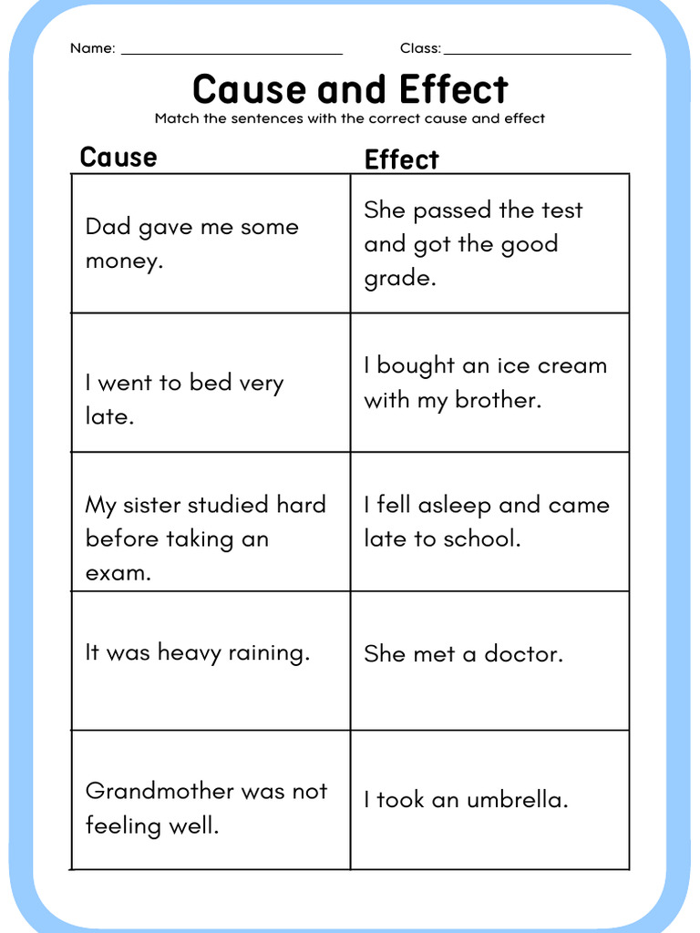 Cause and Effect Matching Exercise | PDF