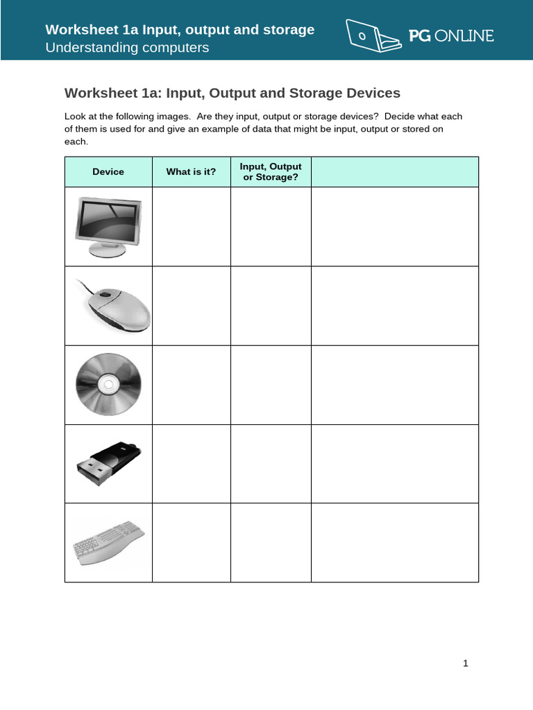 Input, Output & Storage Devices Worksheet | PDF