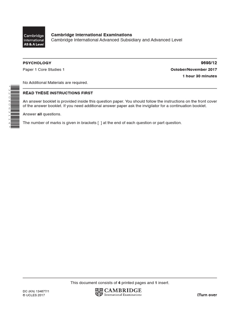 Cambridge A Level Psychology Exam Paper | PDF | Psychology ...