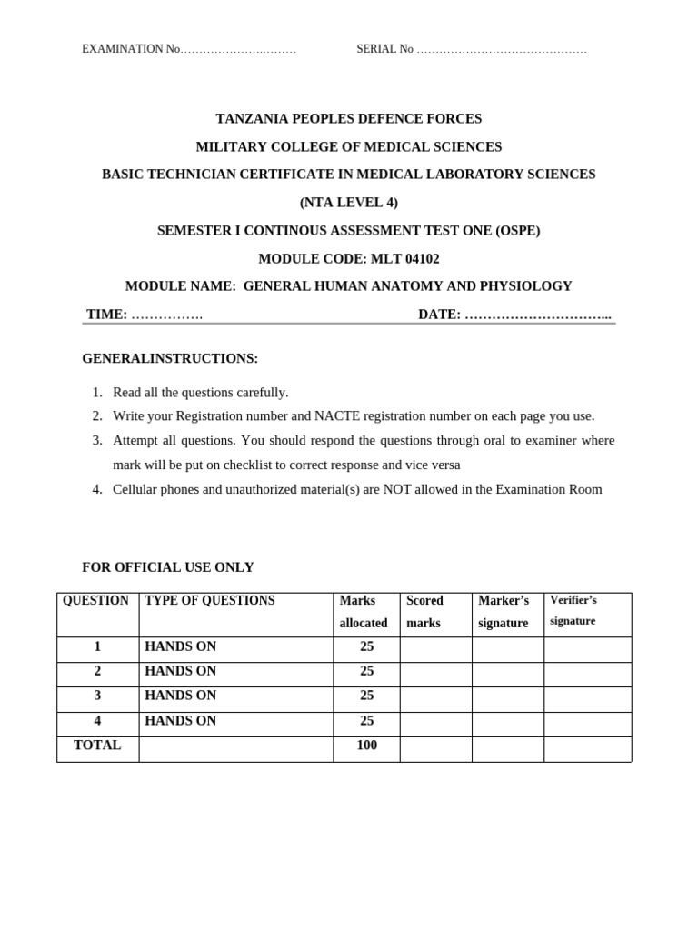 Medical Laboratory Anatomy Assessment | PDF