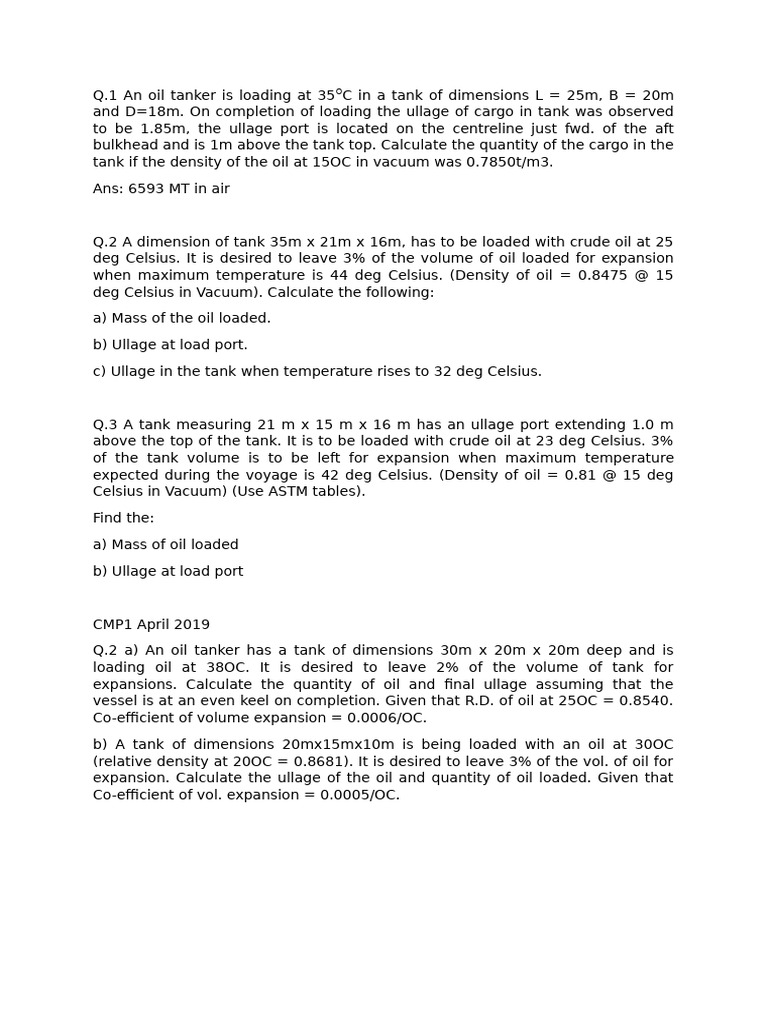 Oil Tanker Loading Calculations Guide | PDF
