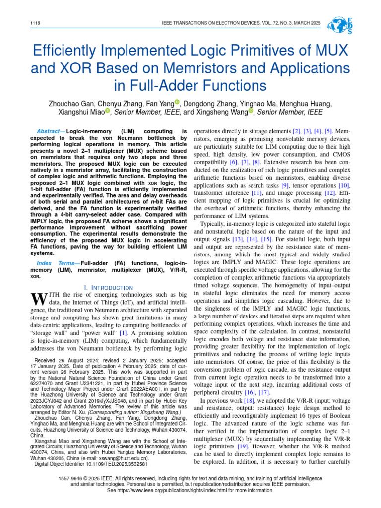 Memristor-Based MUX and Full-Adder Logic | PDF | Logic Gate | Computer ...