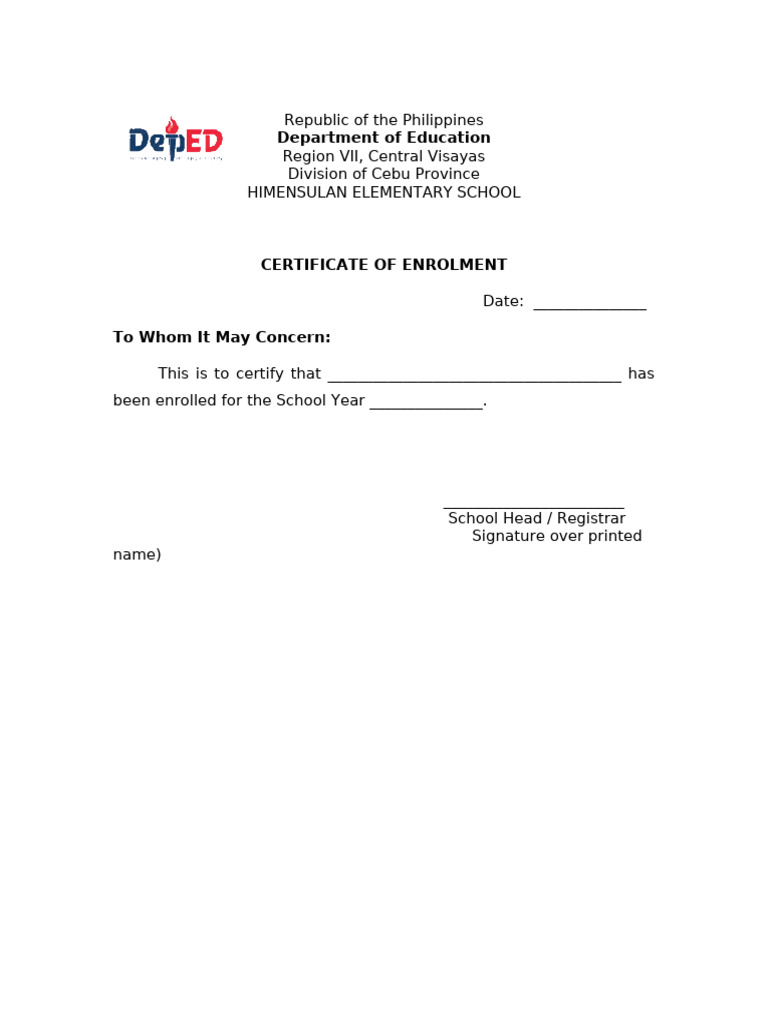 Certificate of Enrollment Template | PDF
