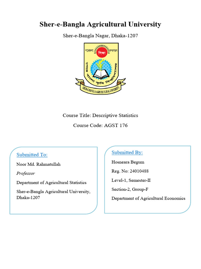 Descriptive Statistics Course AGST 176 | PDF