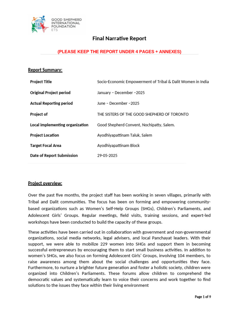 Template-Final Narrative Report GS Toronto | PDF | Economies