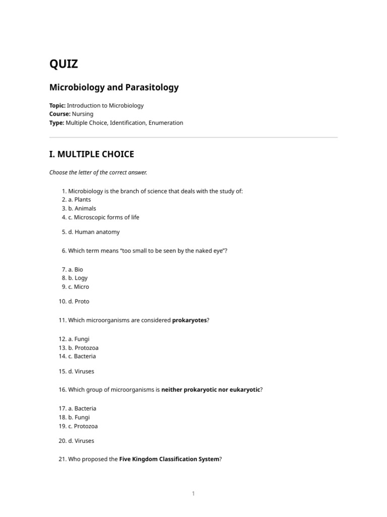 Microbiology Quiz for Nursing Students | PDF | Microbiology | Microorganism