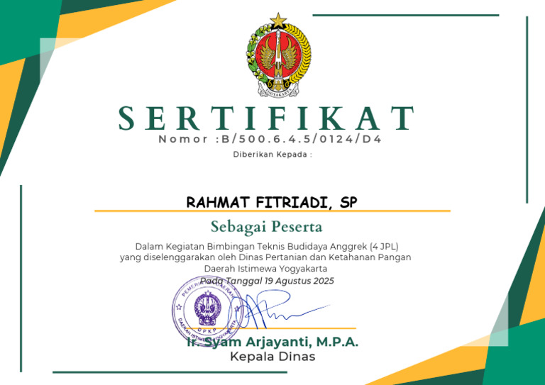 Sertifikat Bimbingan Teknis Anggrek | PDF