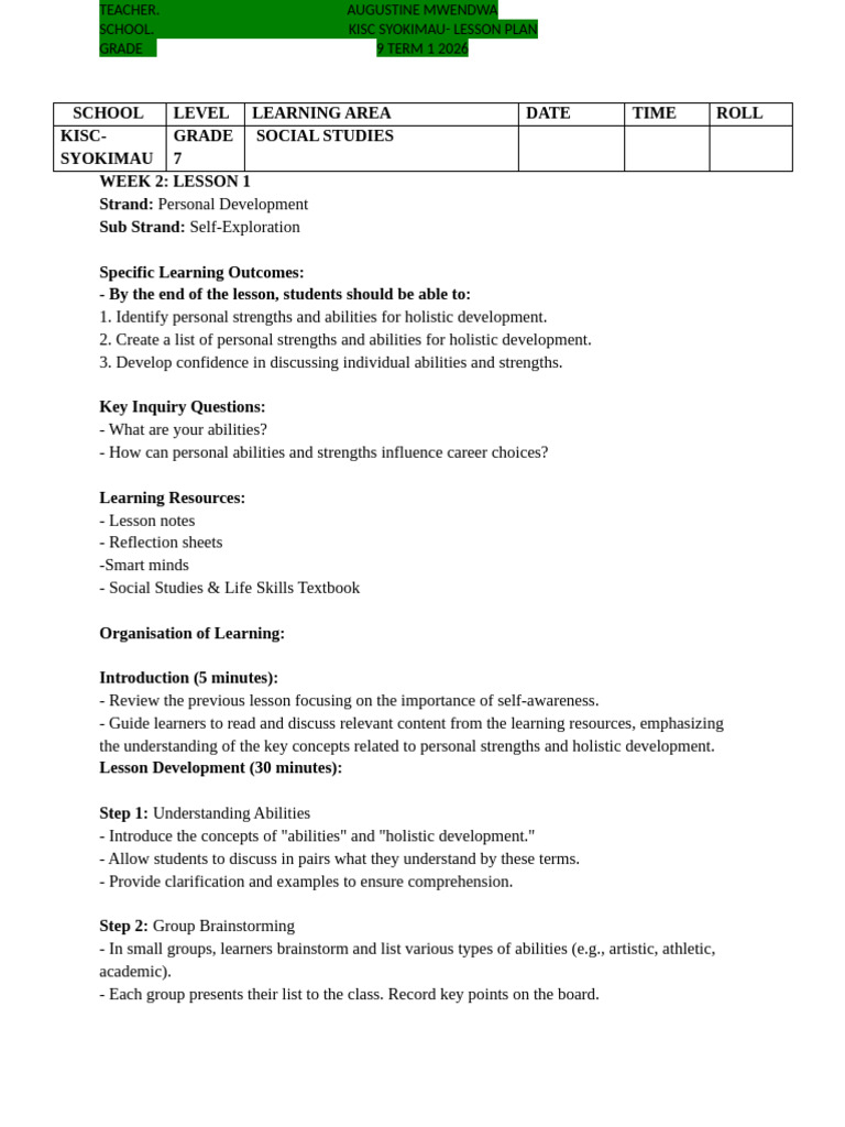 Grade 7 Social Studies Lesson Plans | PDF | Entrepreneurship | Lesson Plan
