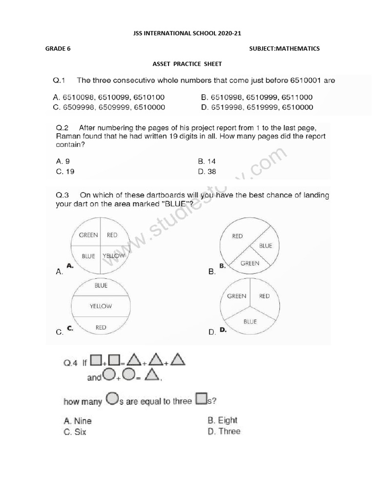 Grade 6 Mathematics Practice Sheet | PDF