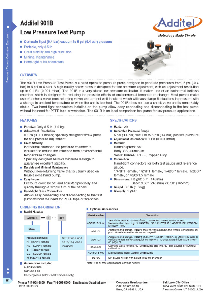 901B Low Pressure Test Pumps | PDF | Pressure | Pump