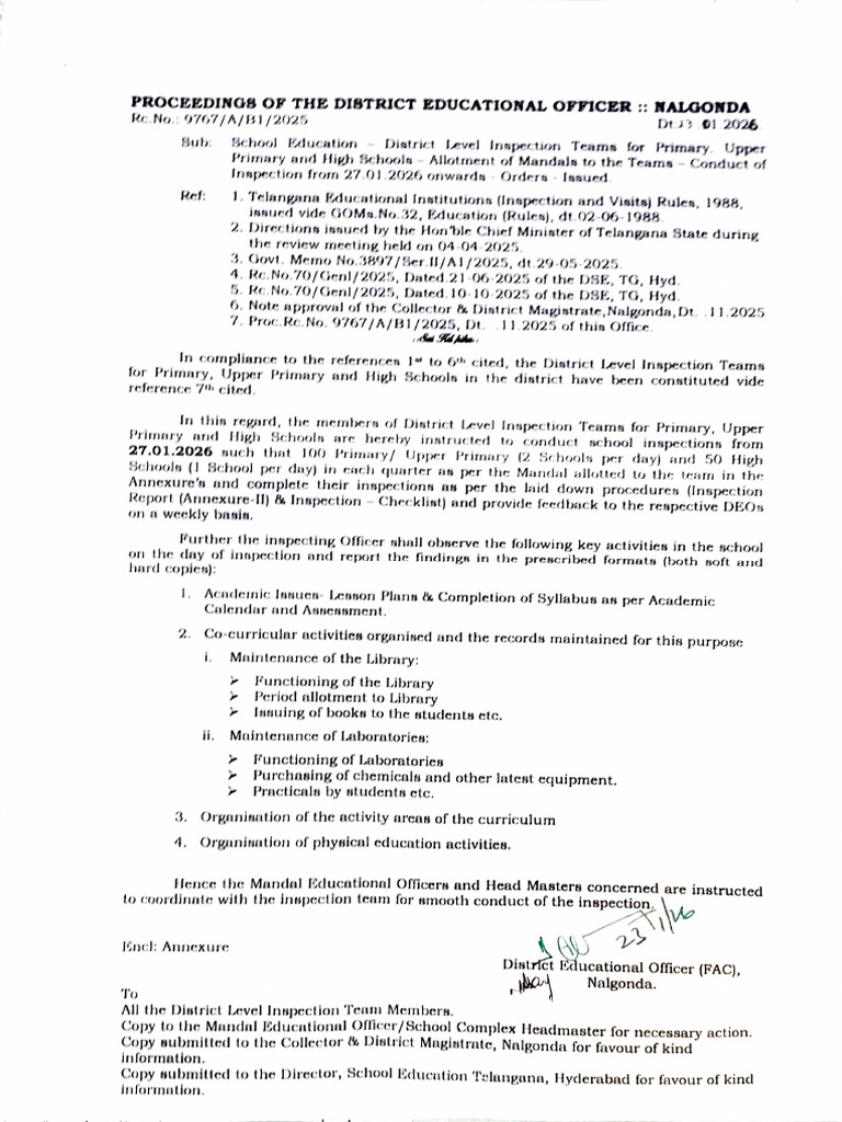 Nalgonda School Inspection Teams 2026 | PDF