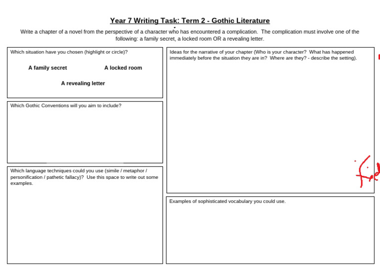 Year 7 Gothic Literature Writing Task | PDF