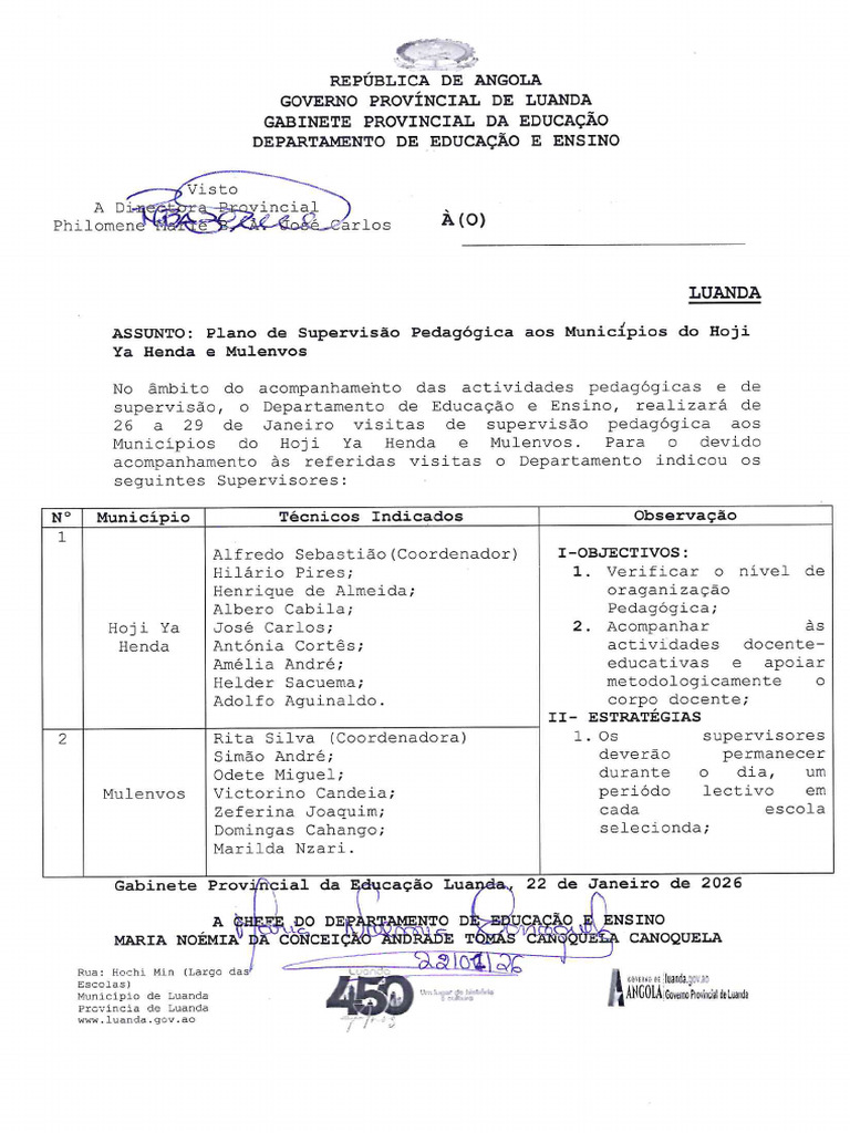 Supervisão Pedagógica Aos Municípios Do Hoji Ya Henda e Mulenvos | PDF