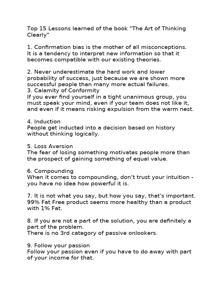 15 Key Insights from "The Art of Thinking Clearly" | PDF