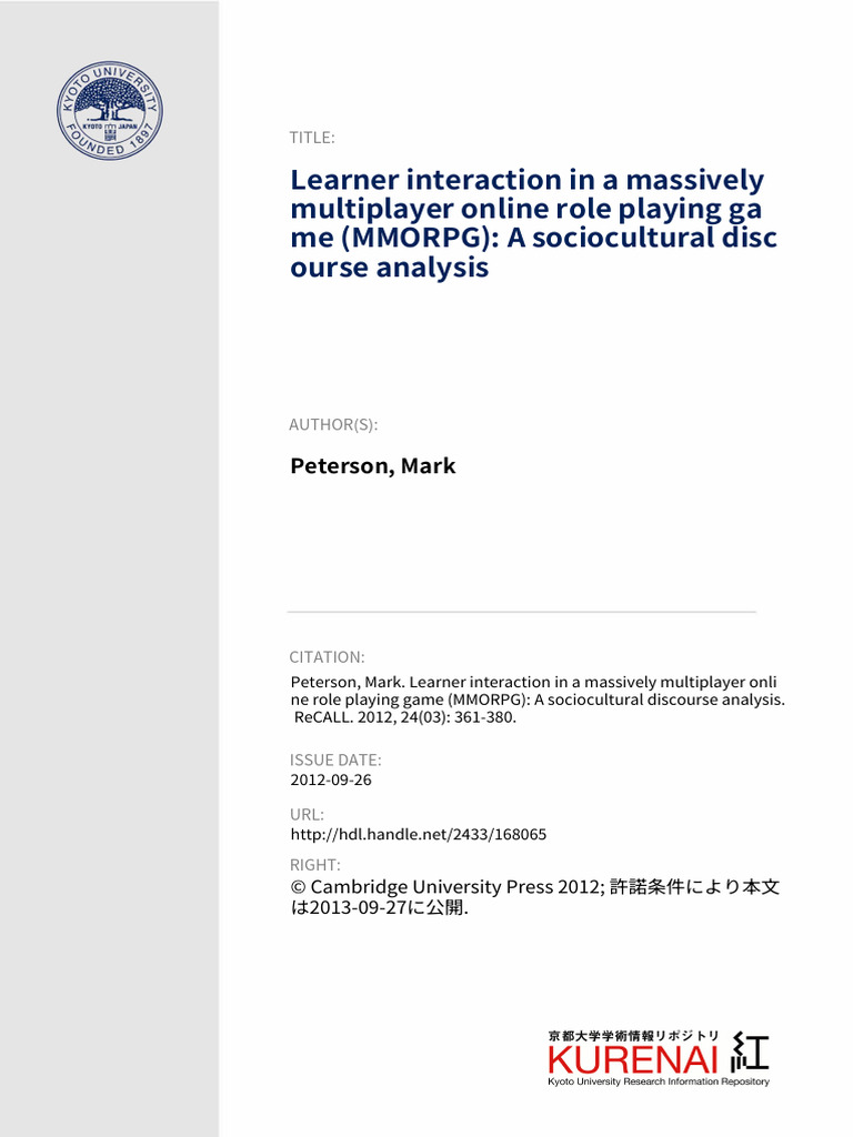 Learner Interaction in A Massively Multiplayer Online Role Playing Game ...