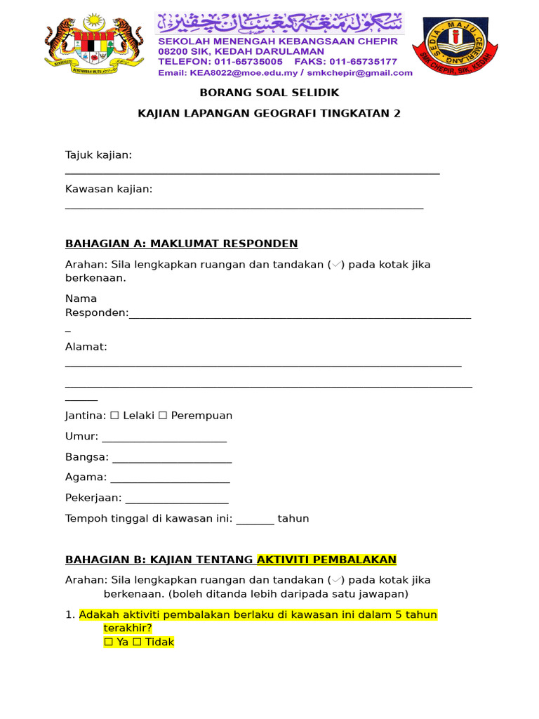 Template Borang Responden Geografi t2 | PDF